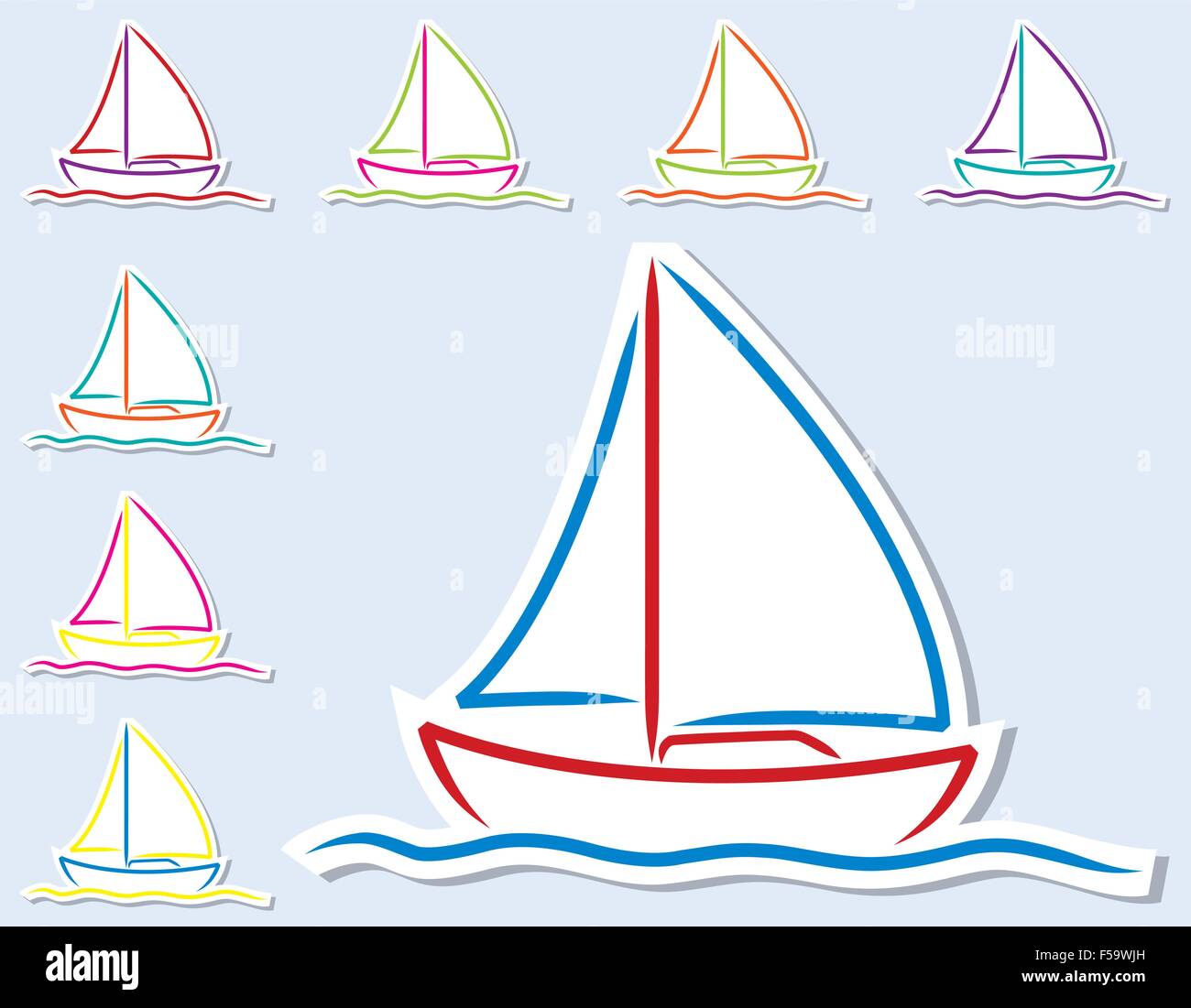 Bright hand drawn boat stickers in vector format Stock Vector Image ...