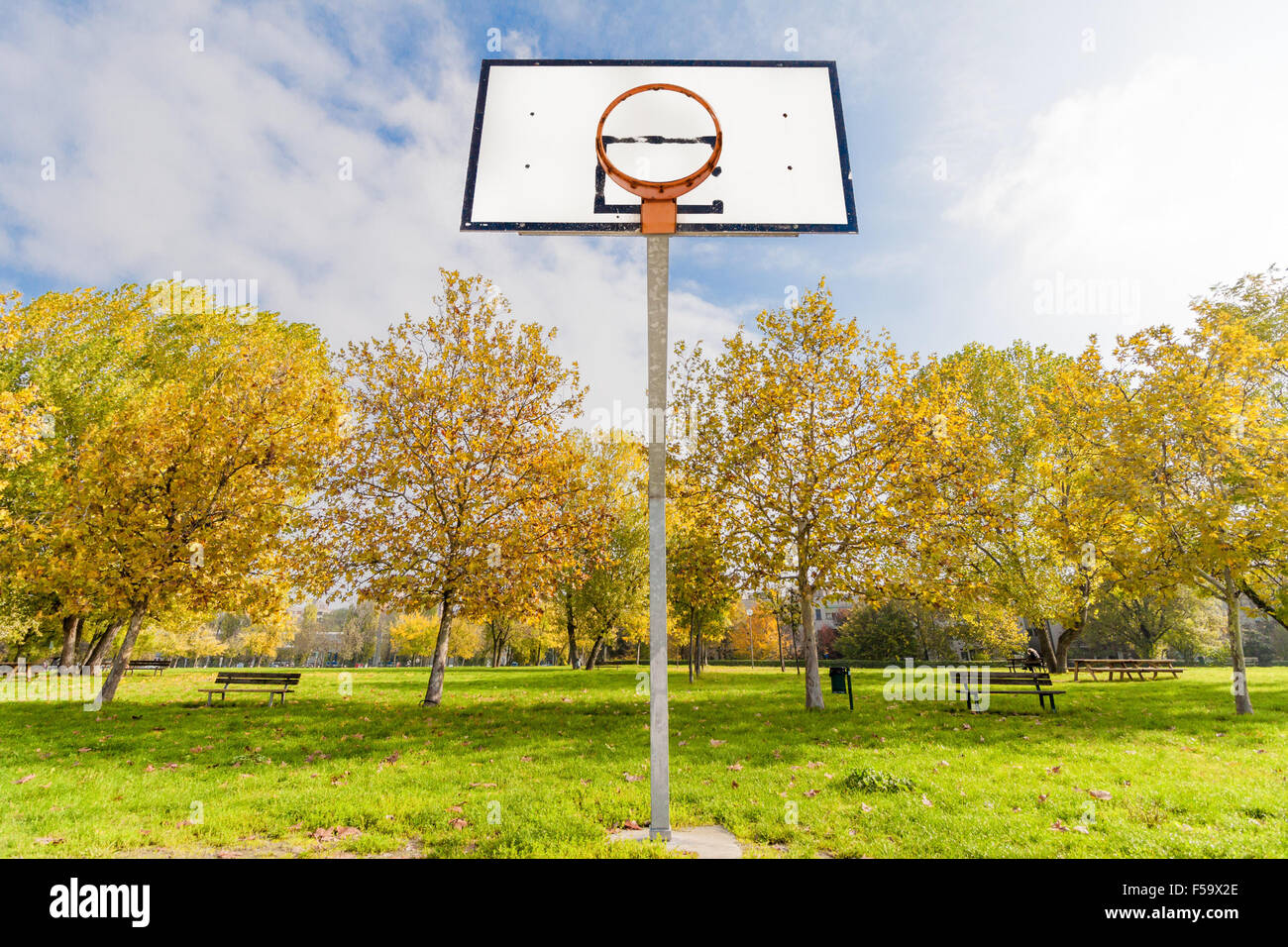 Basketball hoop in the city park in autumn Stock Photo - Alamy