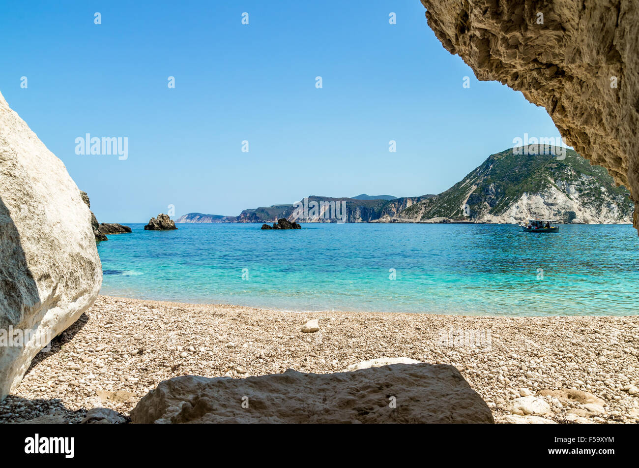 Agia Eleni beach in Kefalonia Island, Greece. One of the most beautiful ...