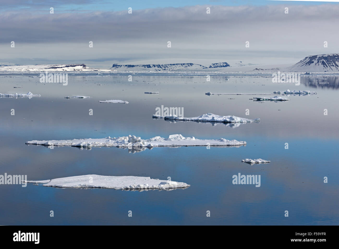 Ice floes, edge of pack-ice, Arctic Ocean, Spitsbergen Island, Svalbard ...