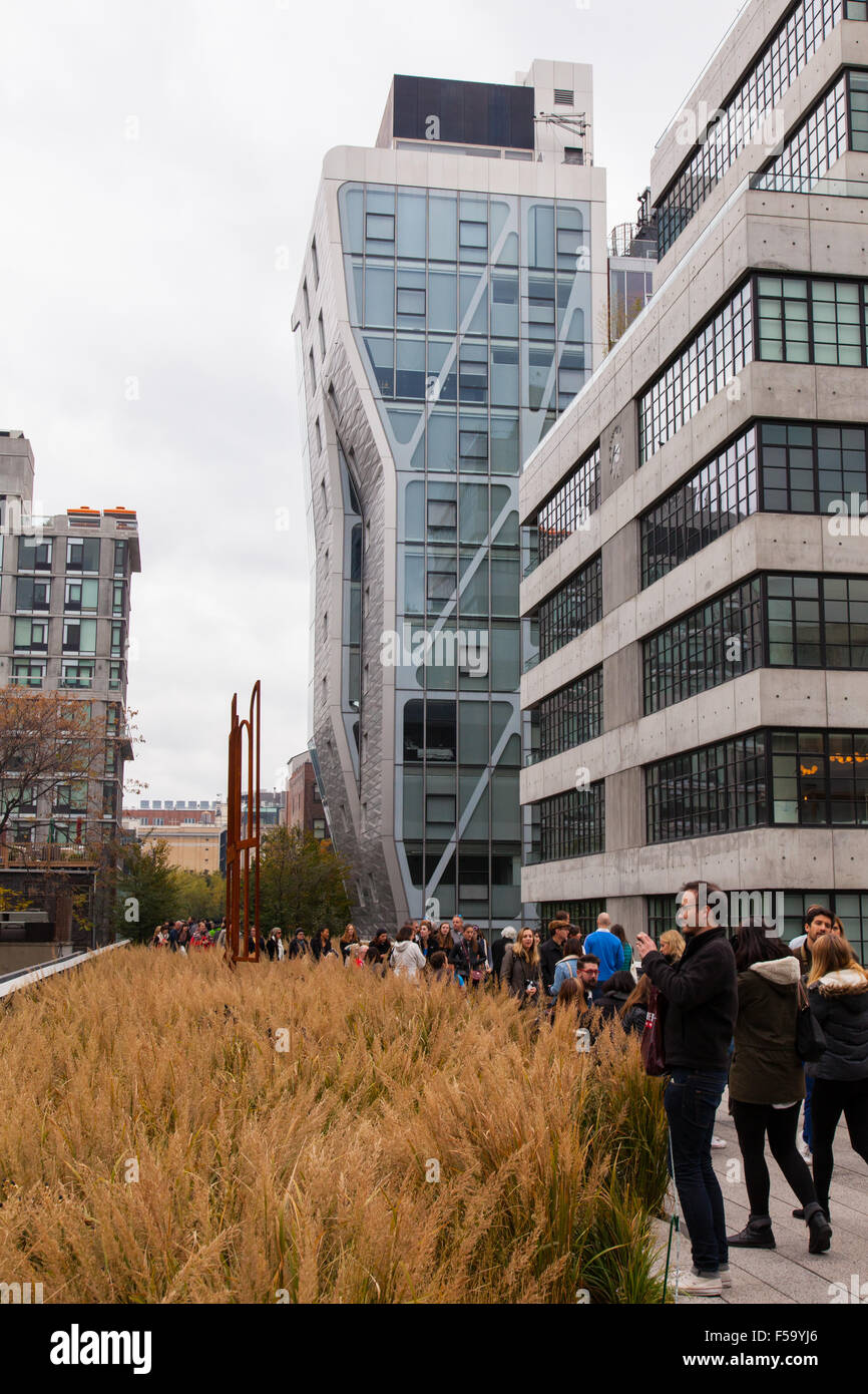 The High line park, an elevated park and walkway built on old railway ...