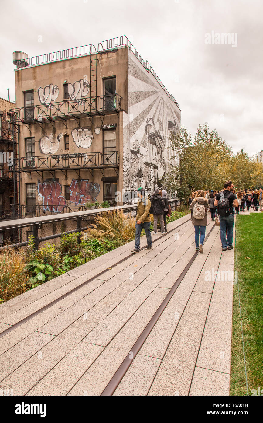 The High line park, an elevated park and walkway built on old railway ...