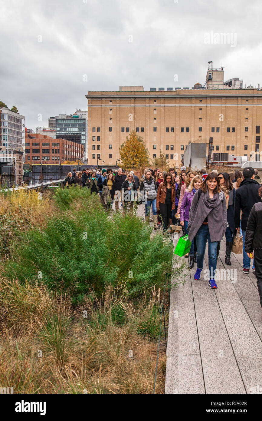 The High line park, an elevated park and walkway built on old railway ...