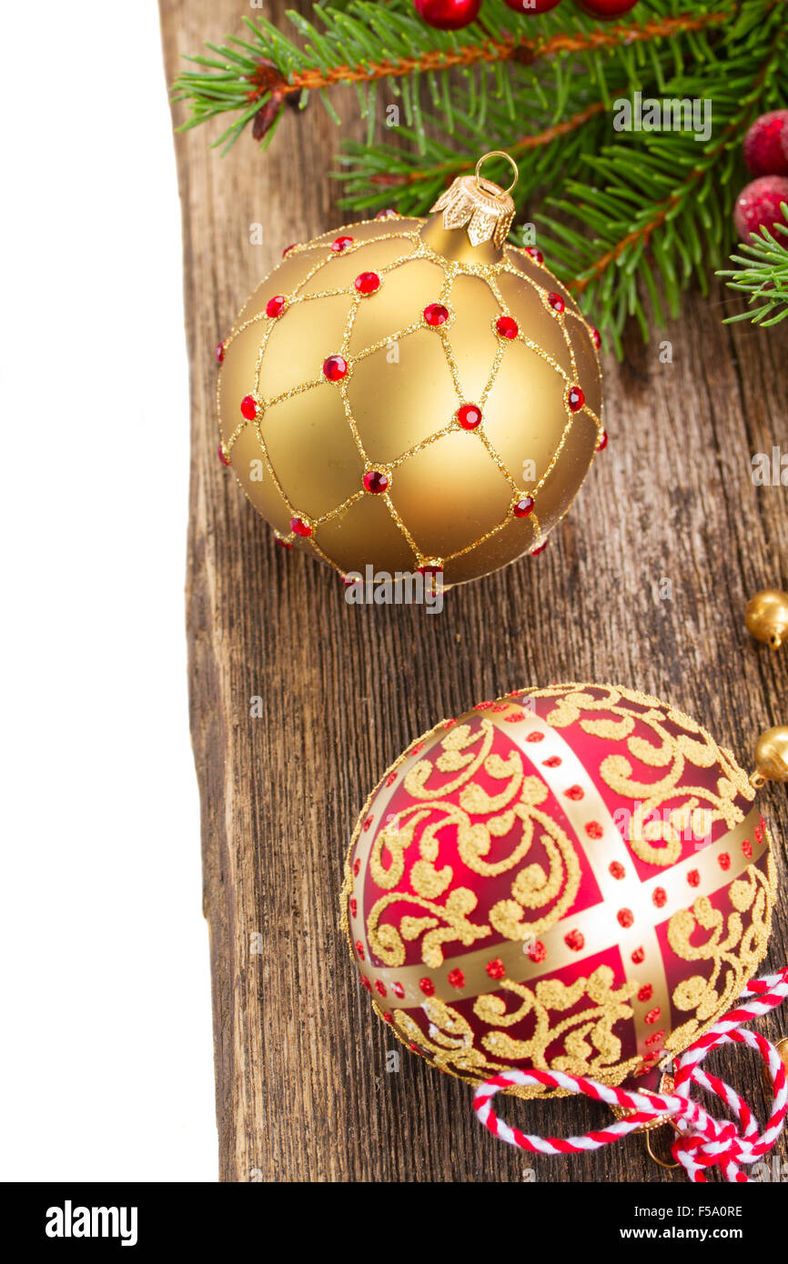 christmas balls on wooden background border Stock Photo - Alamy