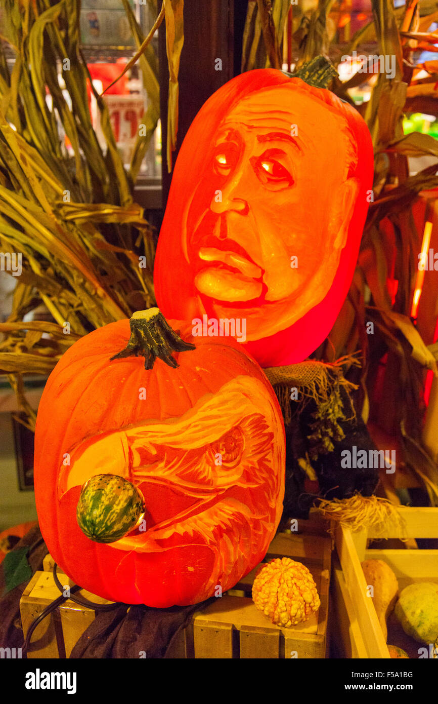 Craved pumpkin Halloween Display at the Chelsea Market, Chelsea, New ...