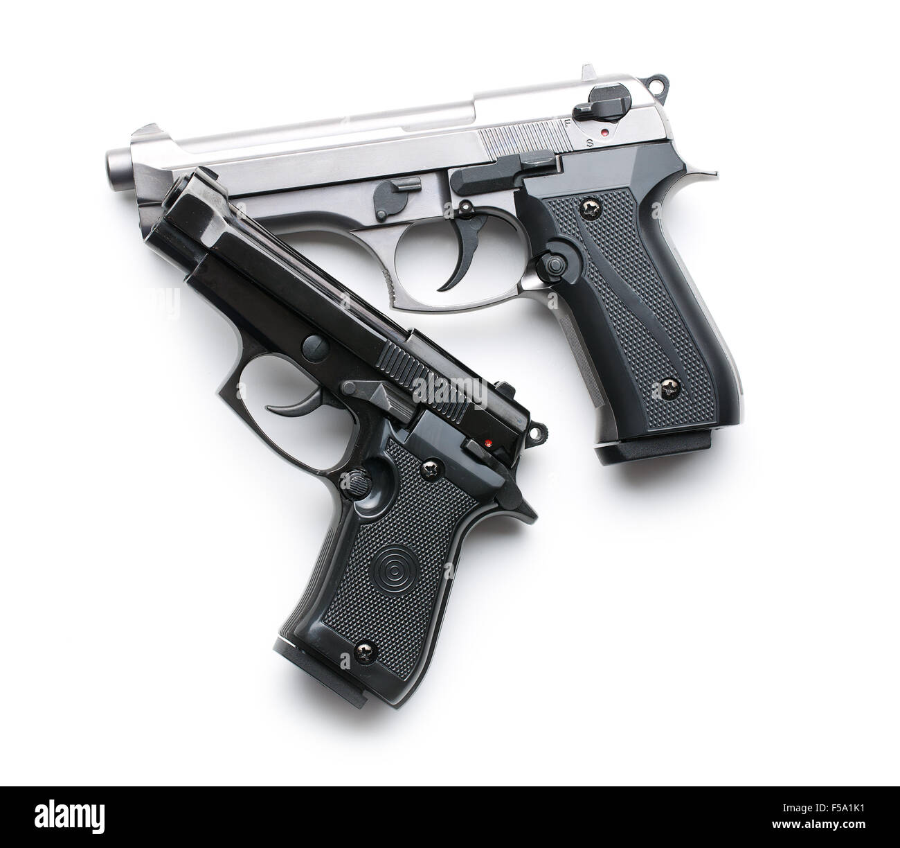 two handguns on white background Stock Photo - Alamy