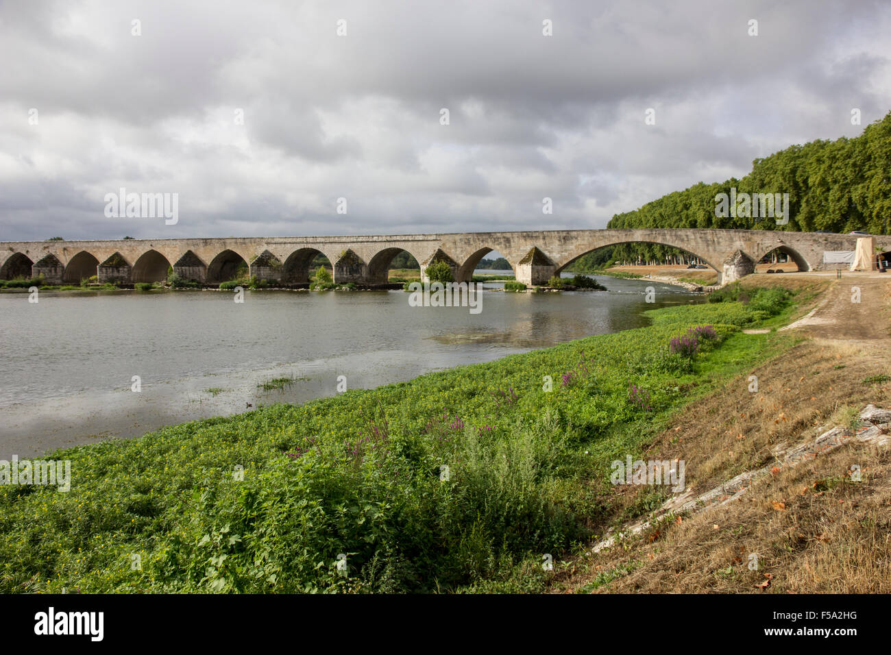 14th Century Bridge over the River Loire at Beaugency, central France ...