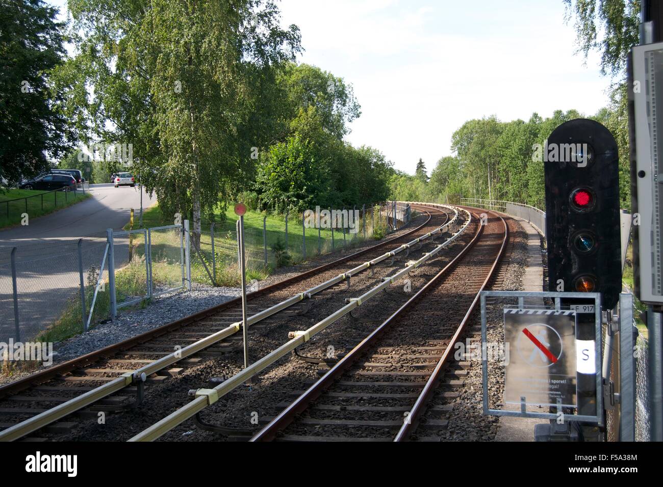 railway track path signal train Oslo platform line Stock Photo - Alamy