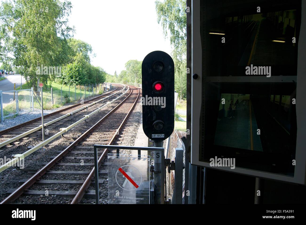 railway track path signal train Oslo platform line Stock Photo - Alamy