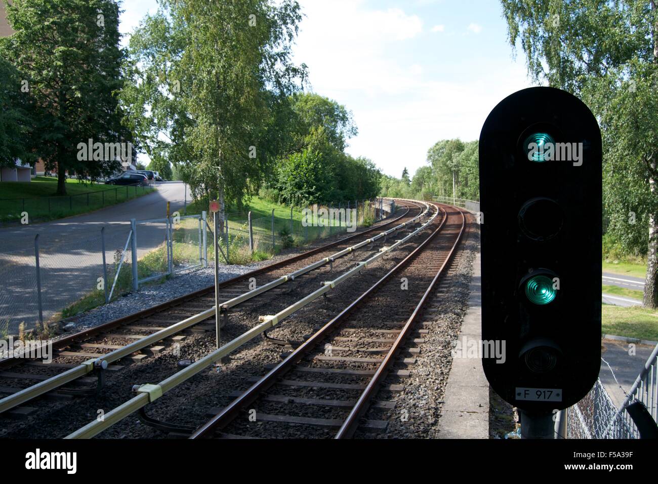 railway track path signal train Oslo platform line Stock Photo - Alamy