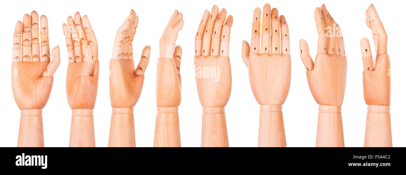 Wooden hand isolated on a white background Stock Photo - Alamy