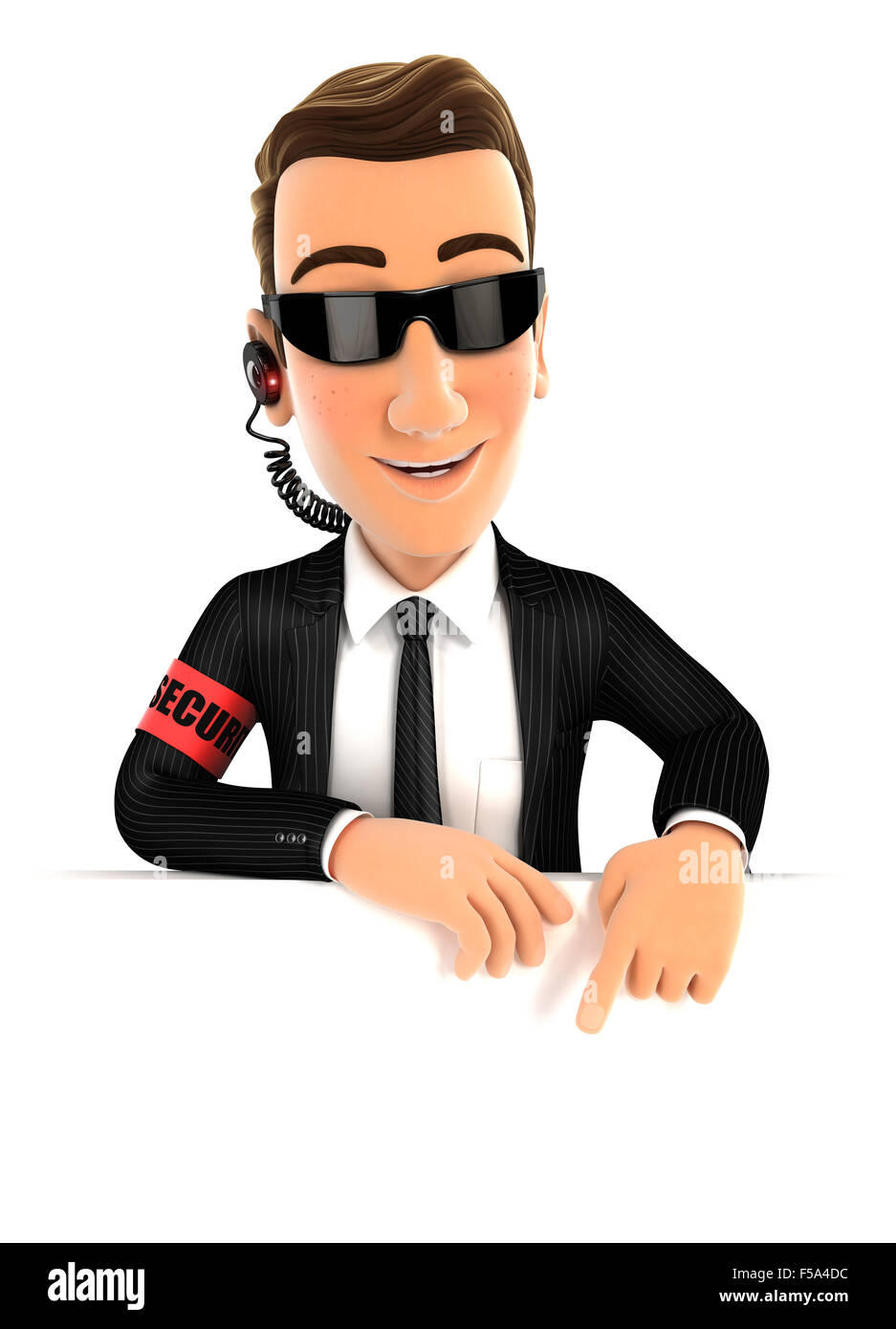 3d security agent pointing to empty wall, isolated white background ...