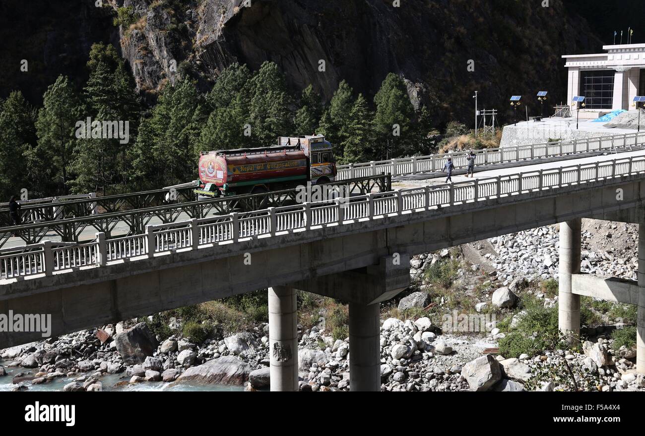 Rasuwa, Nepal. 31st Oct, 2015. A fuel tanker of Nepal Oil Corporation ...