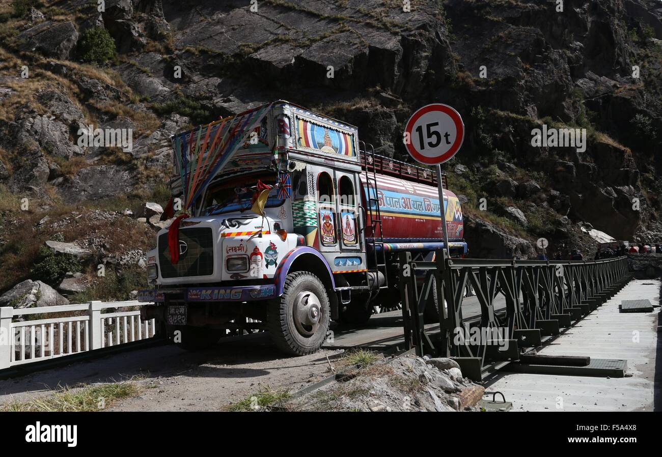 Rasuwa, Nepal. 31st Oct, 2015. A fuel tanker of Nepal Oil Corporation ...