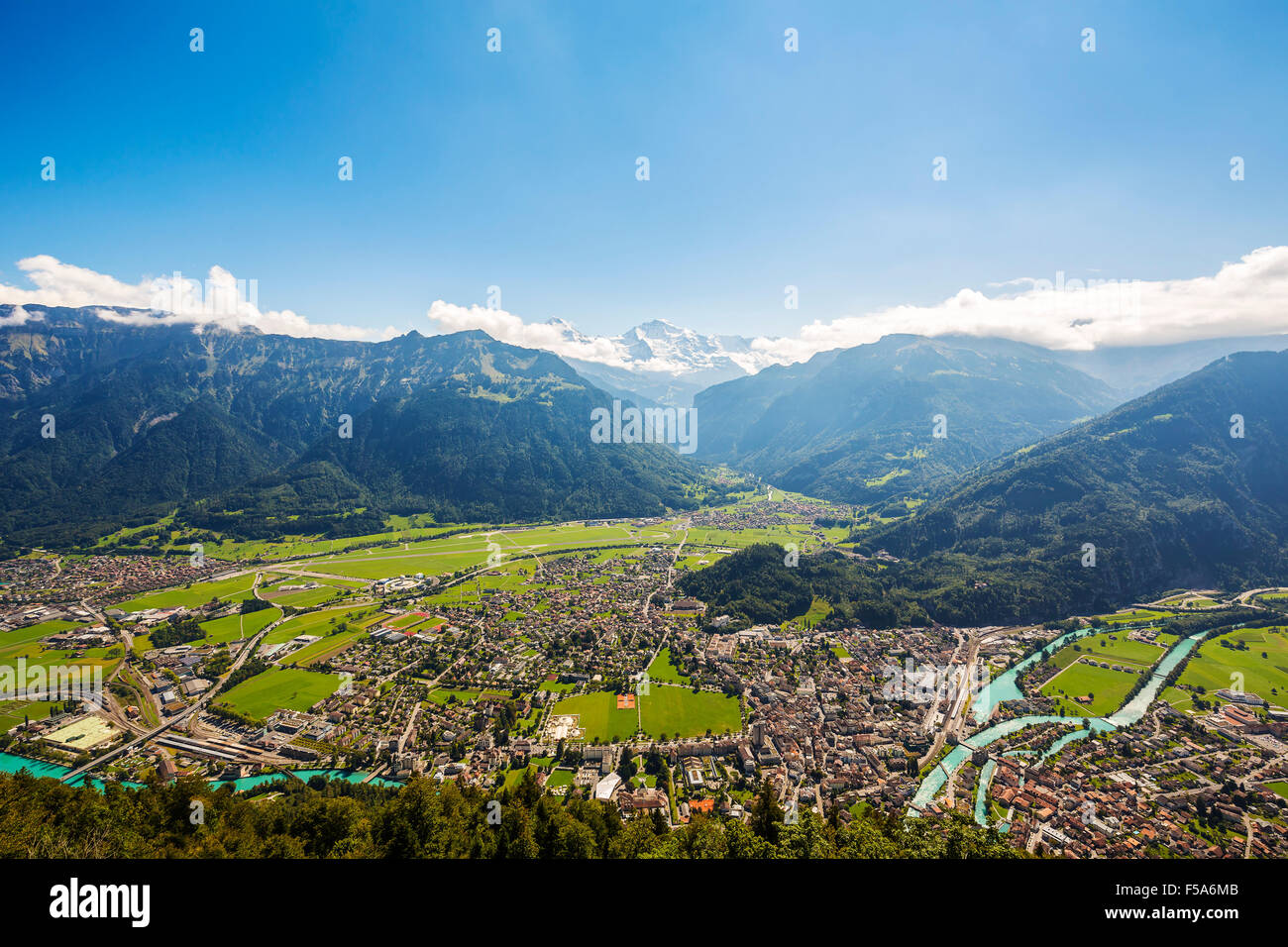 Aerial view towards Interlaken and the Alps Stock Photo - Alamy