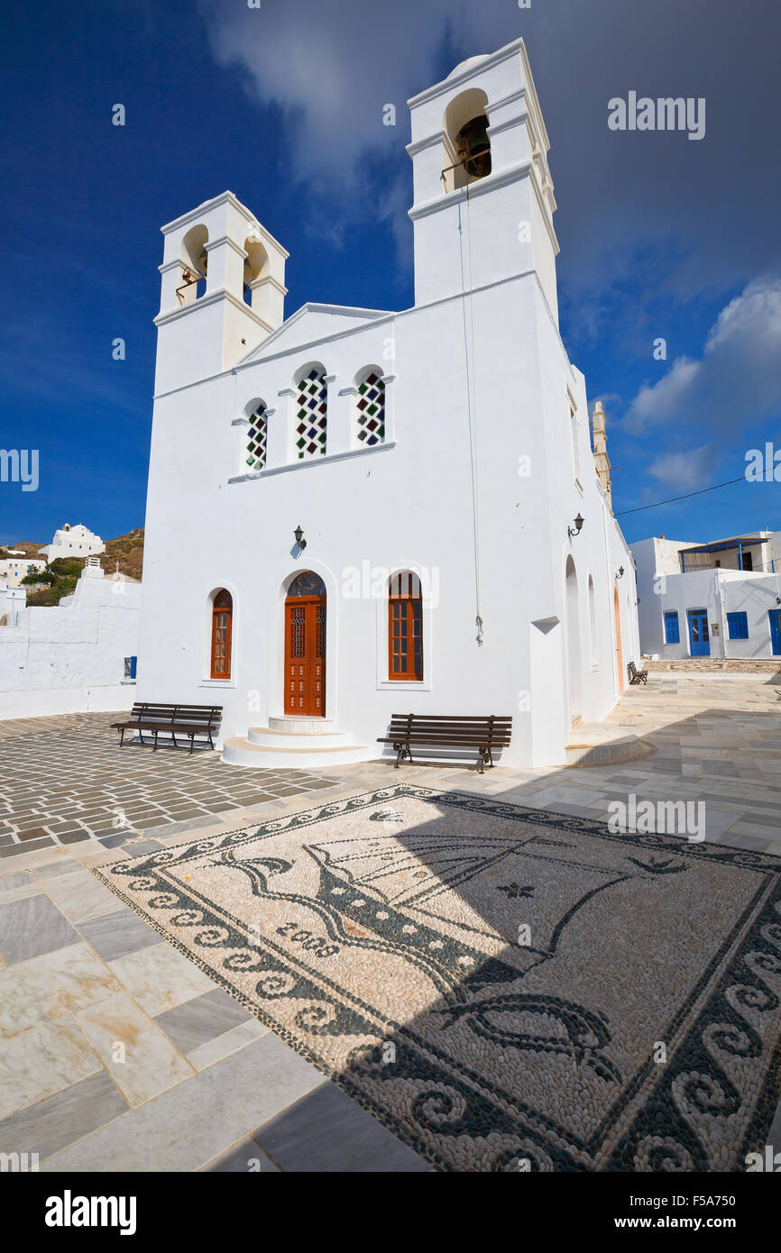 One of the main churches in Plaka village, Milos island, Greece Stock ...