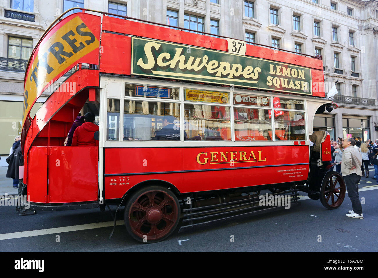 London, UK. 31st October 2015. K-type open top motor bus Veteran double ...