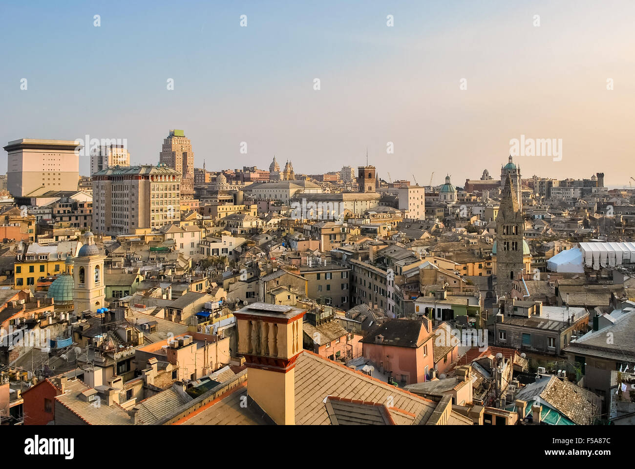 Aerial view of the downtown of Genoa during the sunset Stock Photo - Alamy