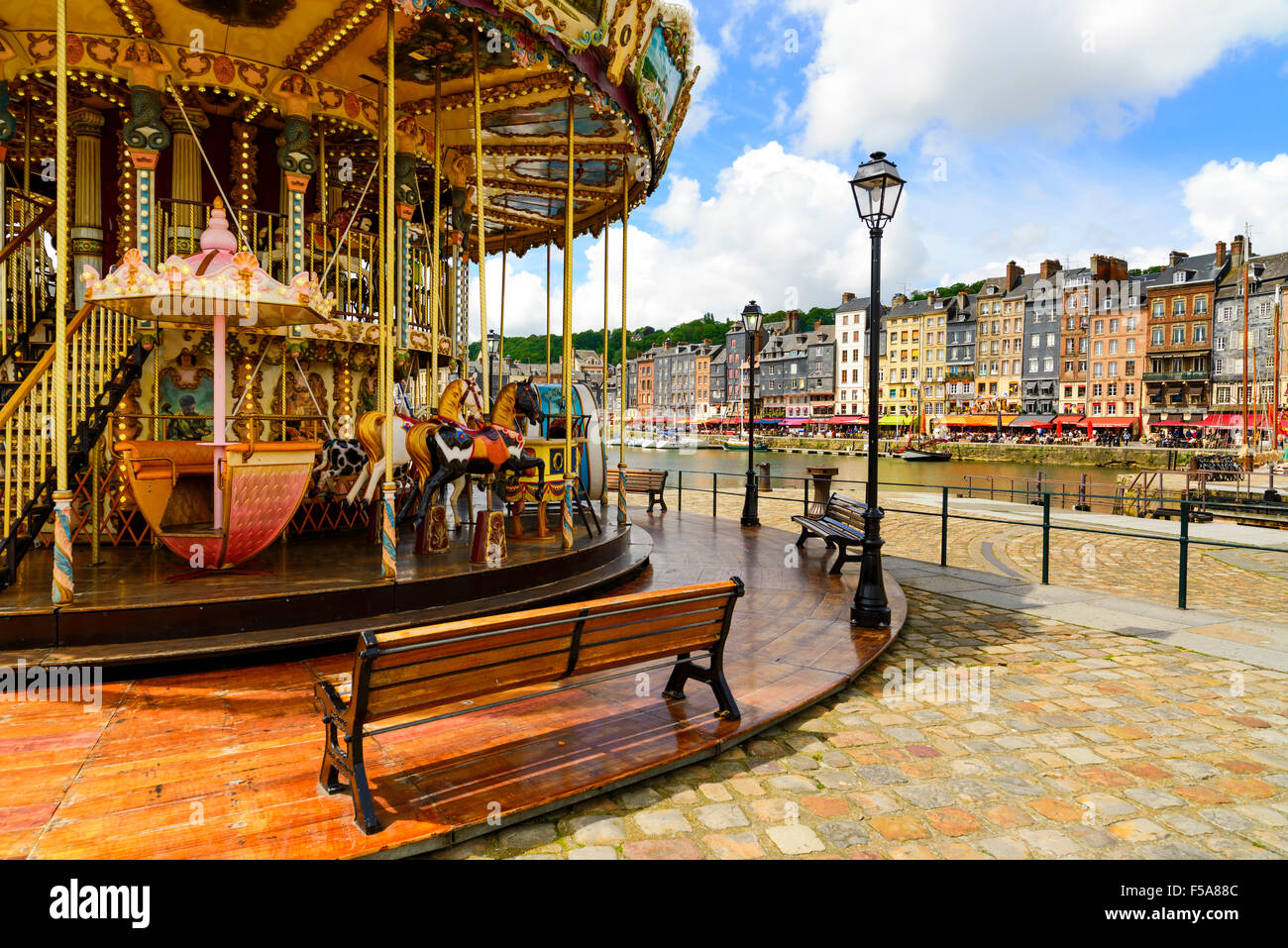 Carousel in Honfleur village landmark. Calvados region, Normandy ...