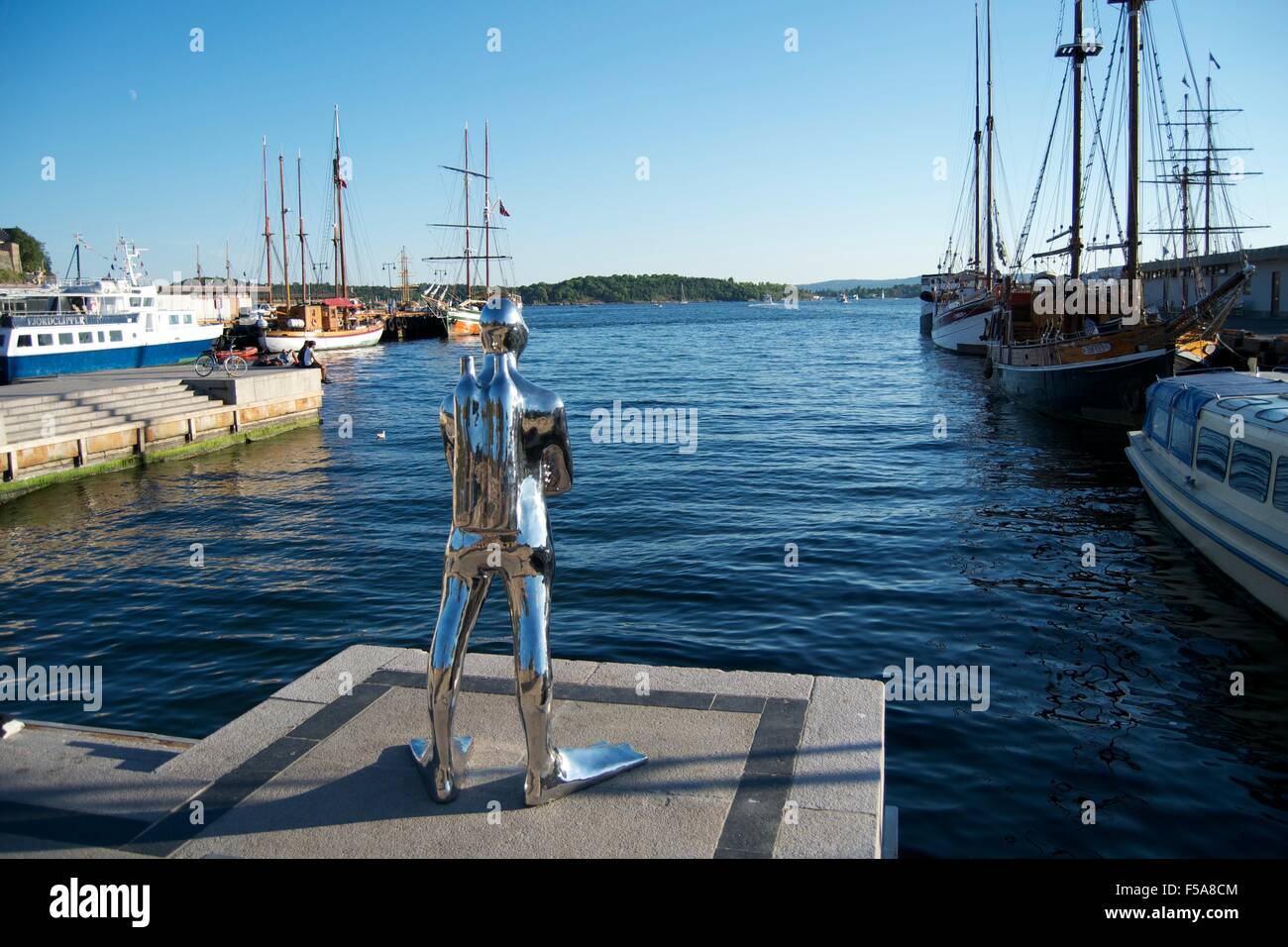 Diver pier harbor statue monument Oslo sea ships Stock Photo - Alamy