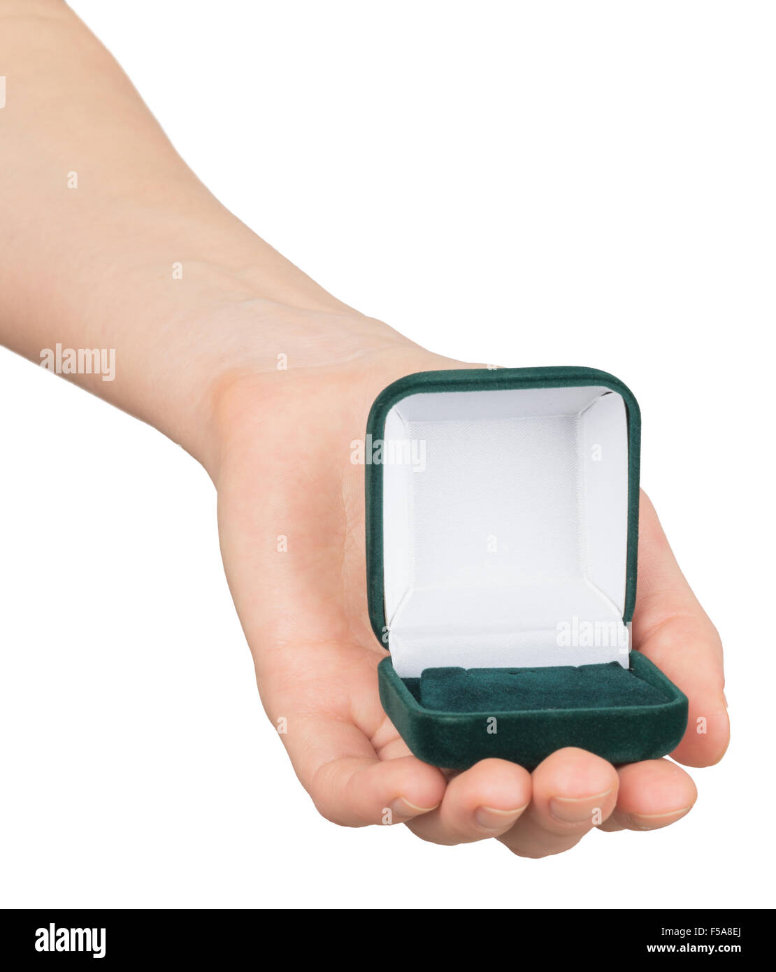 Open ring box in humans hand Stock Photo - Alamy