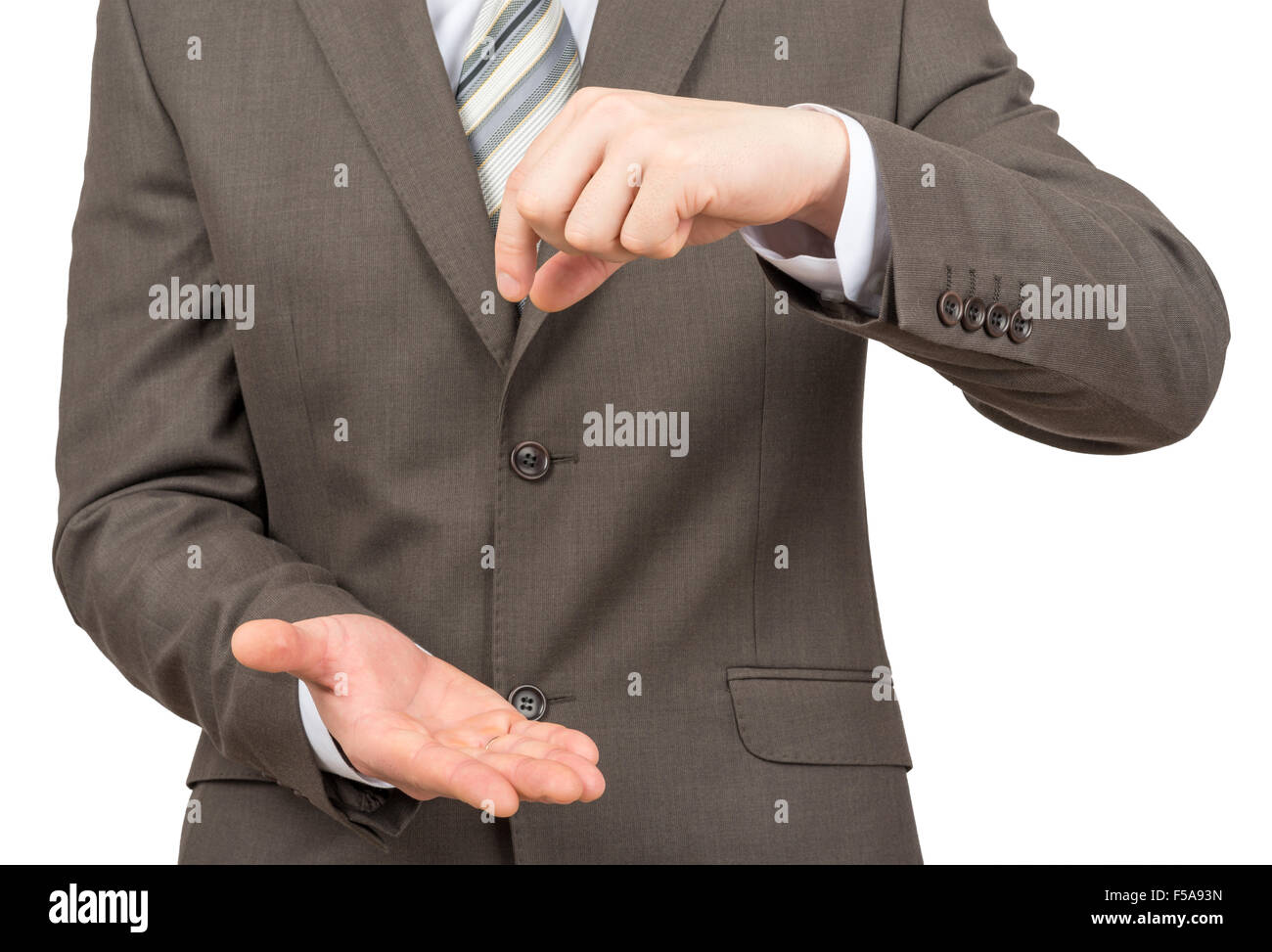 Man with empty place between hands on white Stock Photo - Alamy
