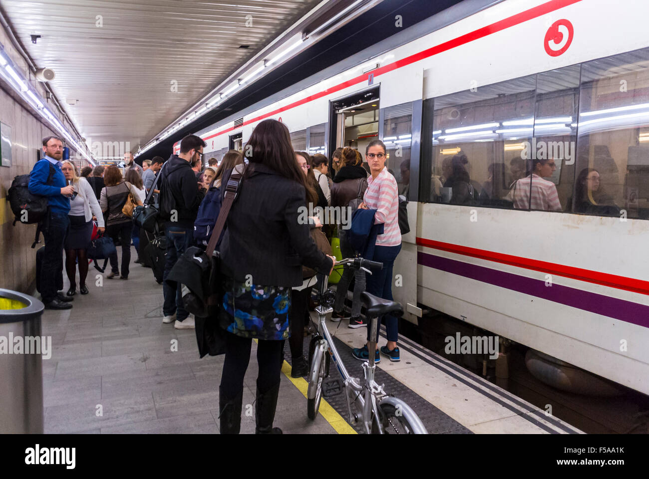 Barcelona, Spain, Metro Platform, Underground Subway, Crowd people ...