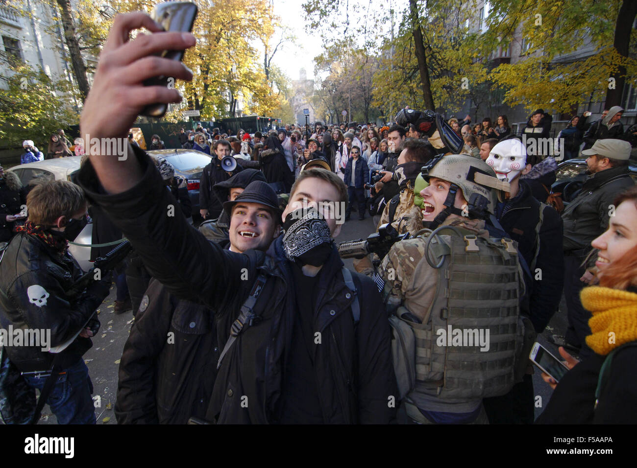 Kiev, Ukraine. 31st Oct, 2015. Ukrainians wearing zombie costumes and ...