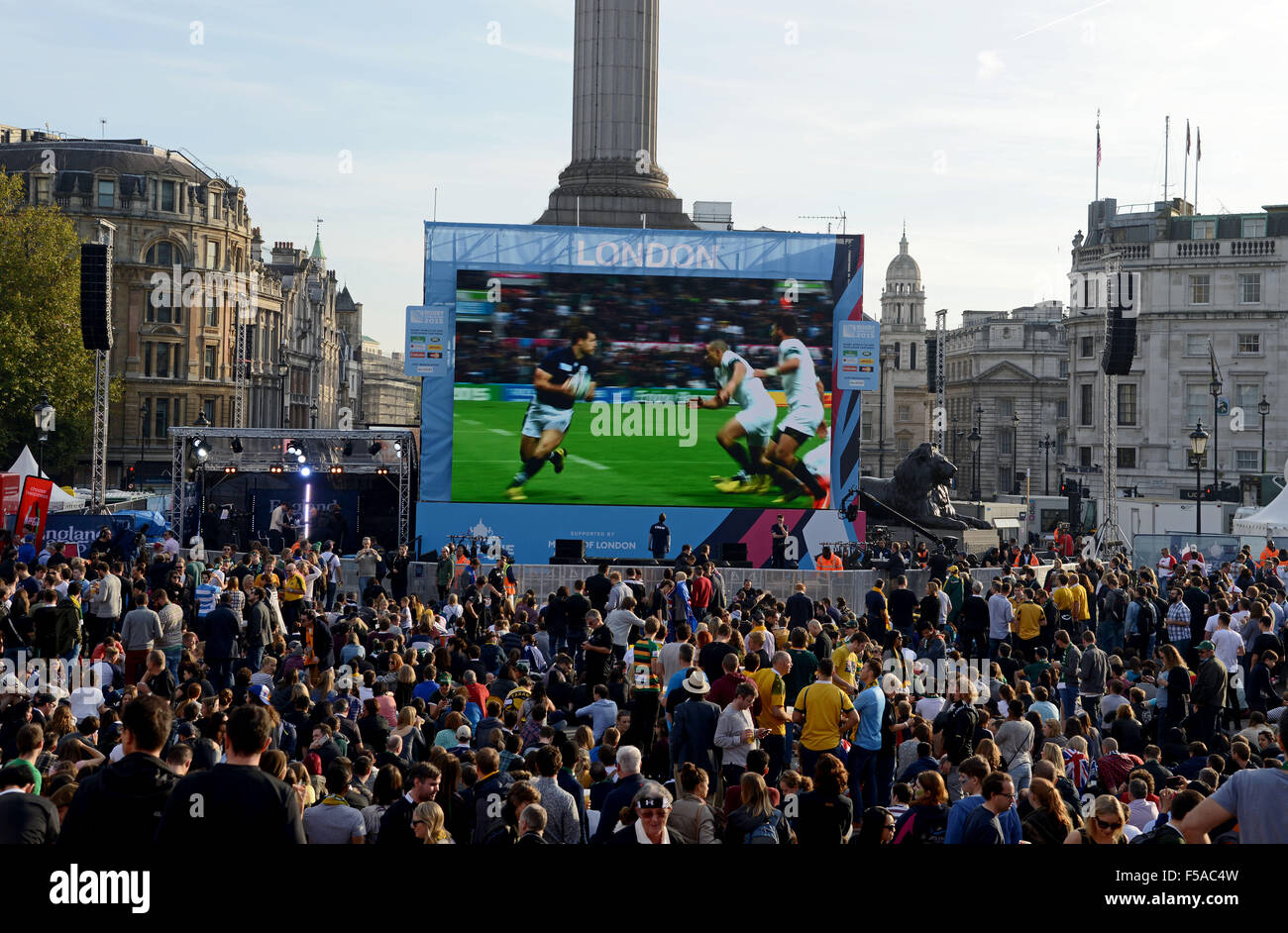 Rugby World Cup final being shown live on big screens in Trafalgar ...