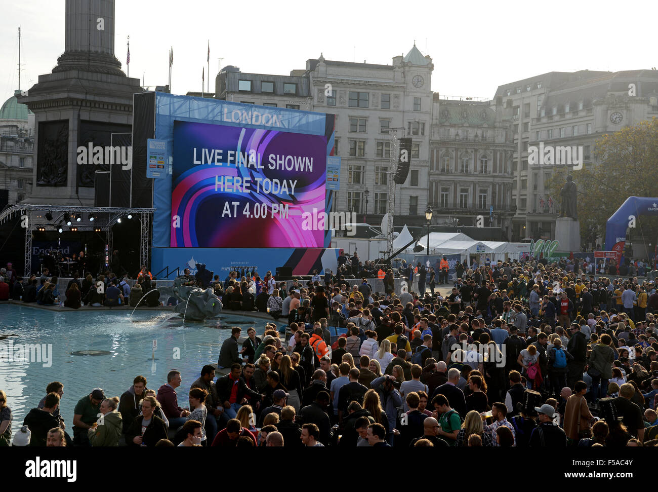 Rugby World Cup final being shown live on big screens in Trafalgar ...