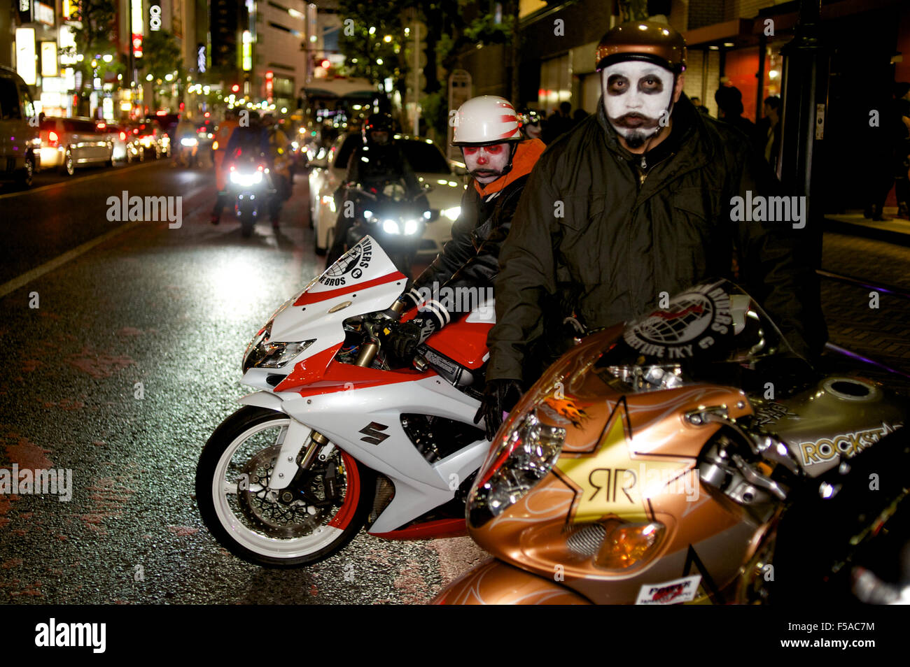 Tokyo Japan. October 31st 2015. A group of costumed bikers join the ...