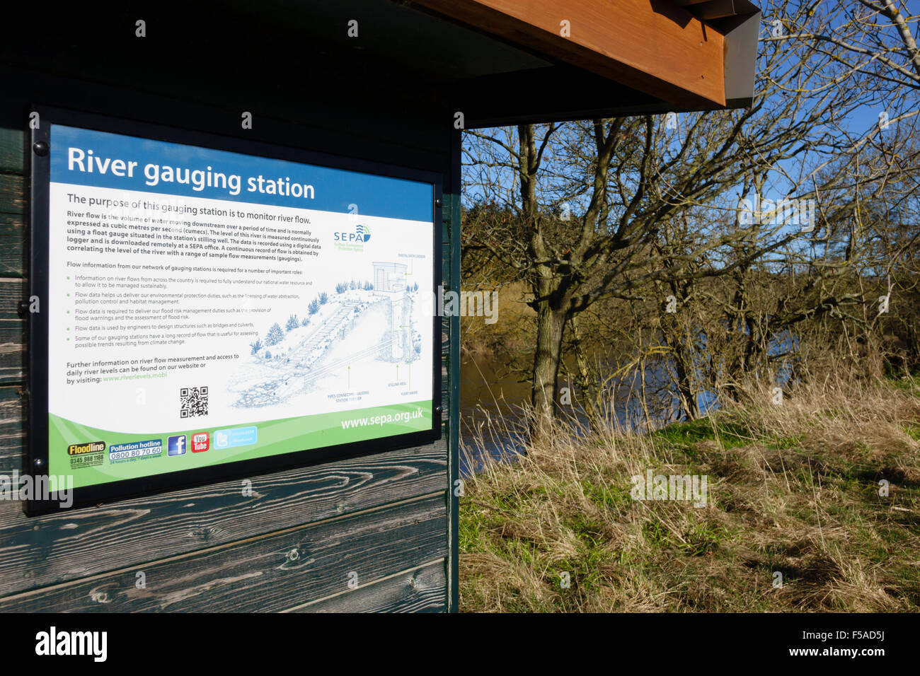 River Teviot near Heiton in the Scottish Borders. Water level ...