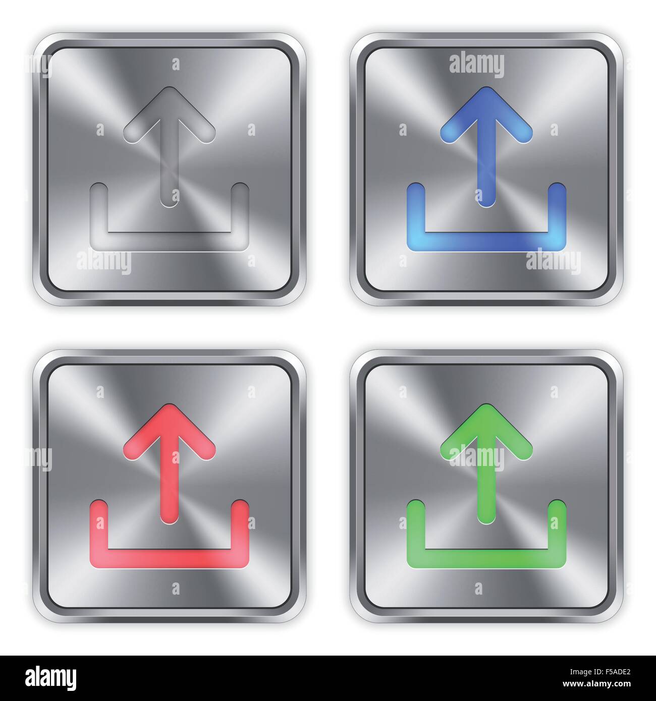 Color upload icons engraved in glossy steel push buttons. Well ...