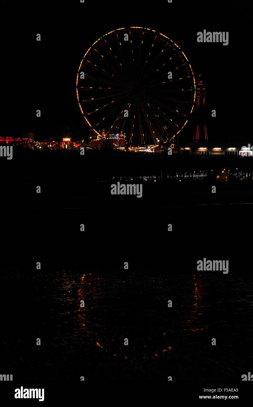 Illuminated blackpool central pier big wheel reflection reflecting ...