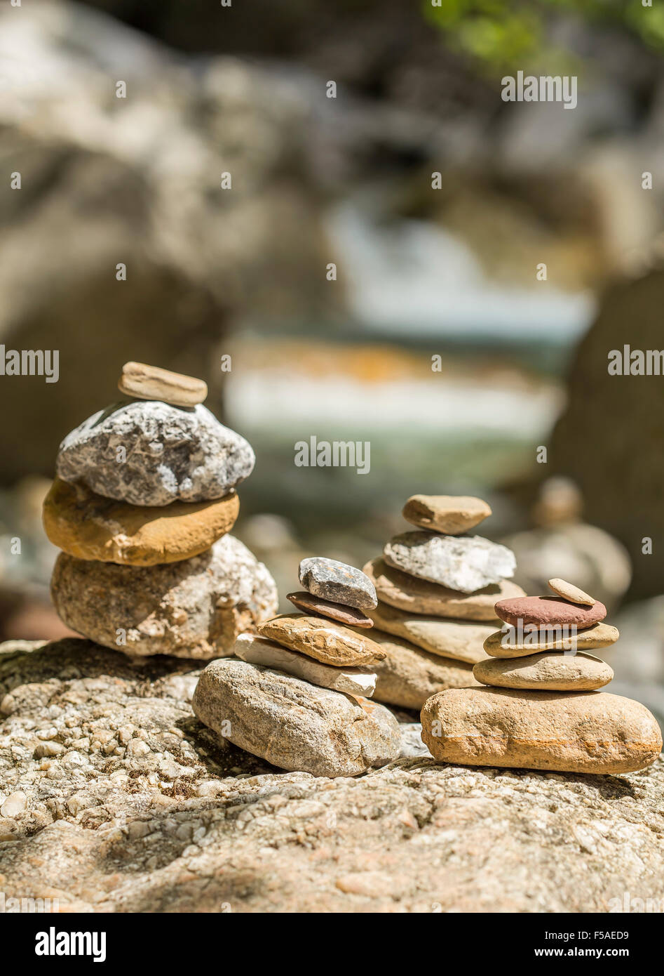 Stacked rock tower in nature, man made Stock Photo - Alamy