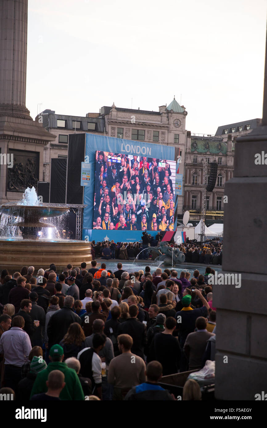 Trafalgar Square,UK,31st October 2015,Rugby fans crowd into Trafalgar ...