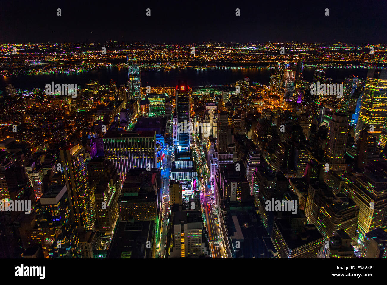 View from the Empire State Building at night, Manhattan, New York City ...