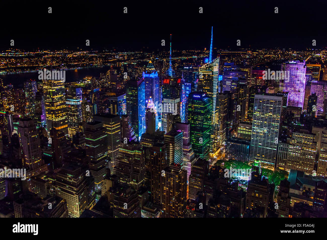 View from the Empire State Building at night, Manhattan, New York City ...