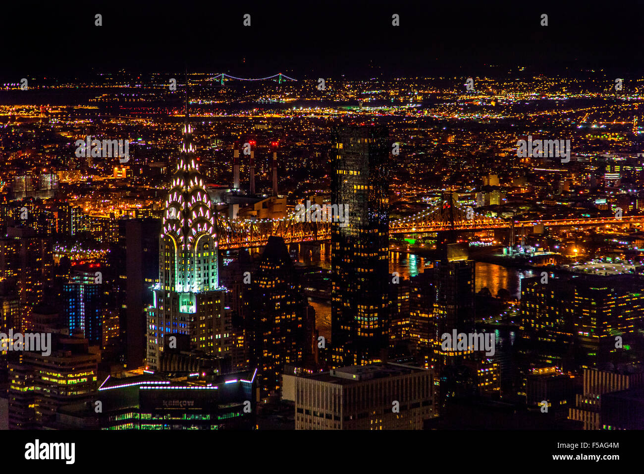 View from the Empire State Building at night, Manhattan, New York City ...