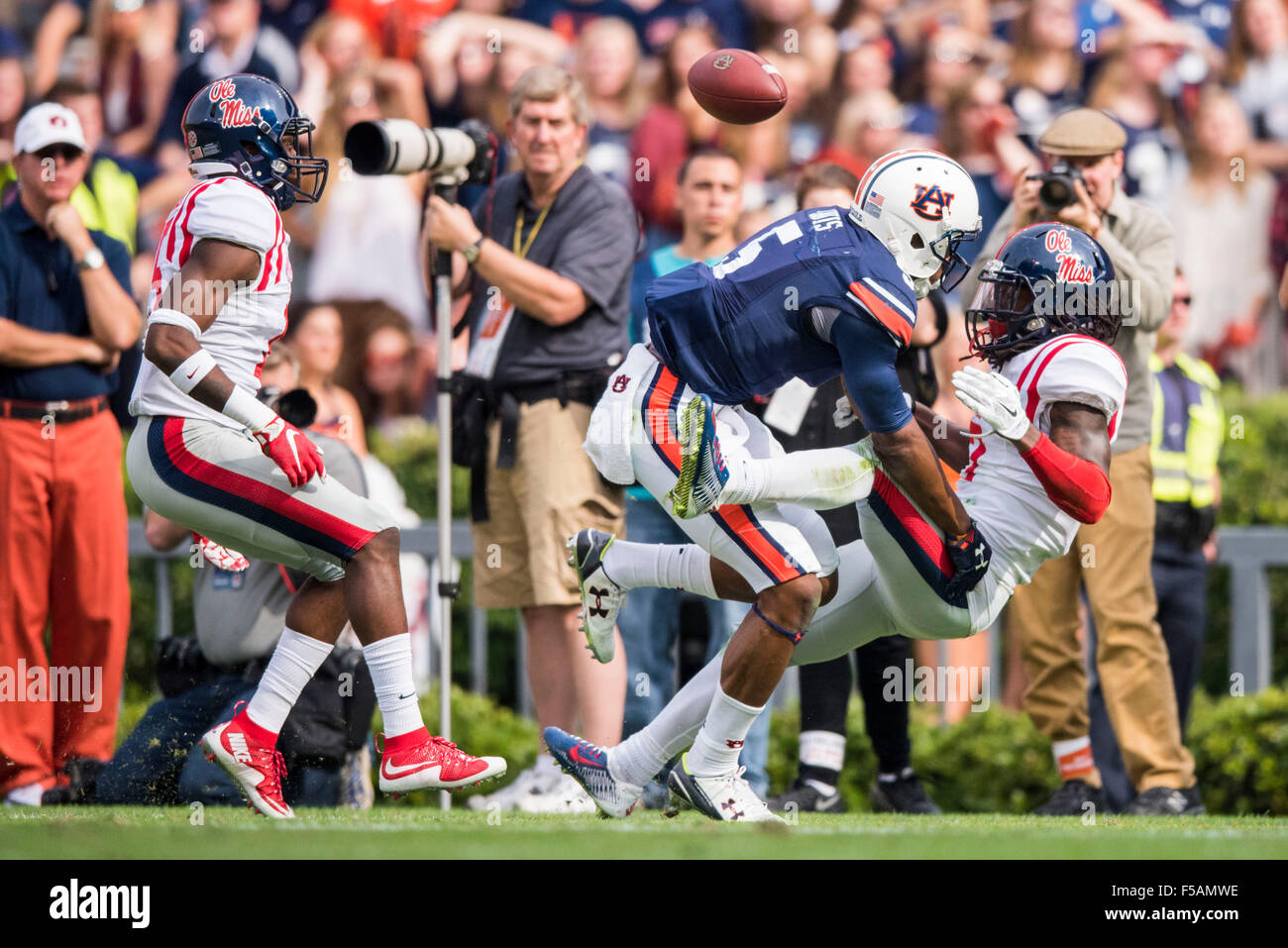 Ole Miss defensive back Trae Elston (7) almost made an interception but ...