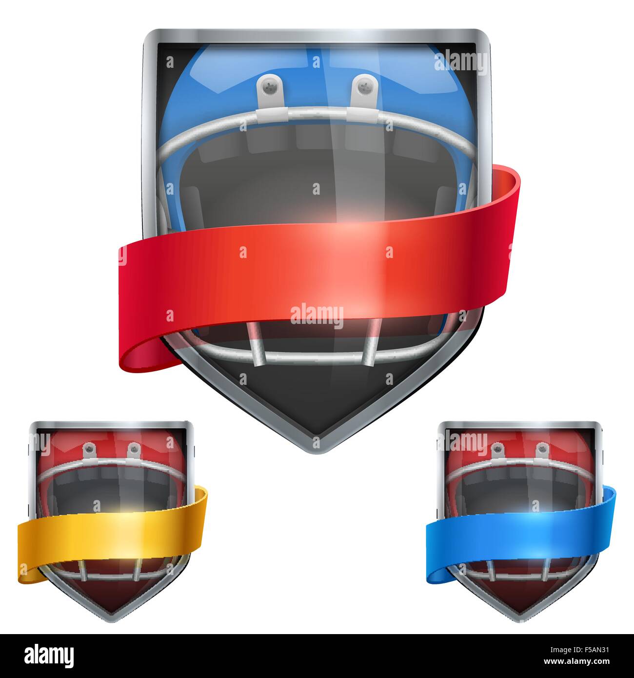 Set of Bright shield in the football helmet inside with ribbons. Vector ...
