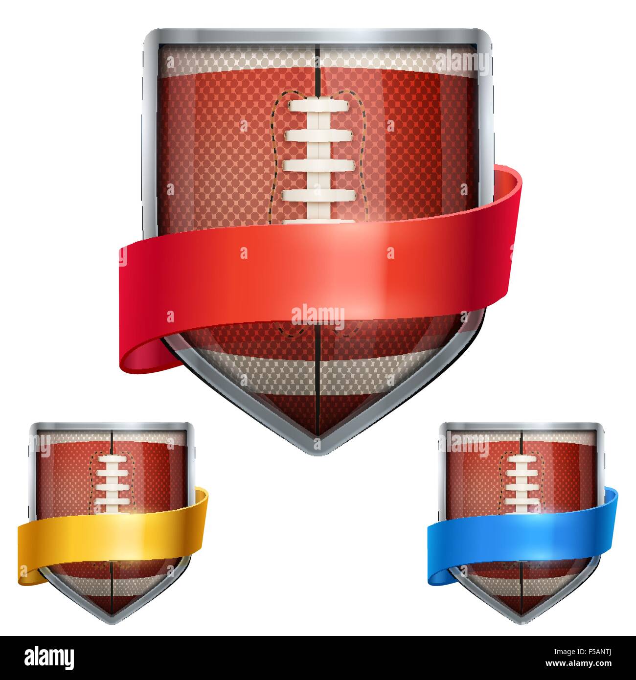 Set of Bright shield in the football ball inside with ribbons. Vector ...