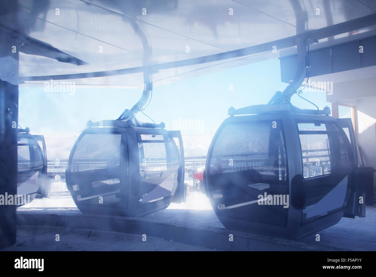 Ski lift cabin station, close-up view from inside Stock Photo - Alamy
