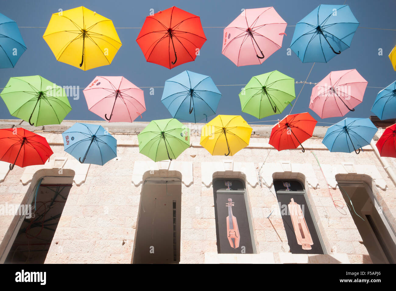 Israel. Umbrellas covering Yoel Moshe Solomon st. in downtown Jerusalem ...