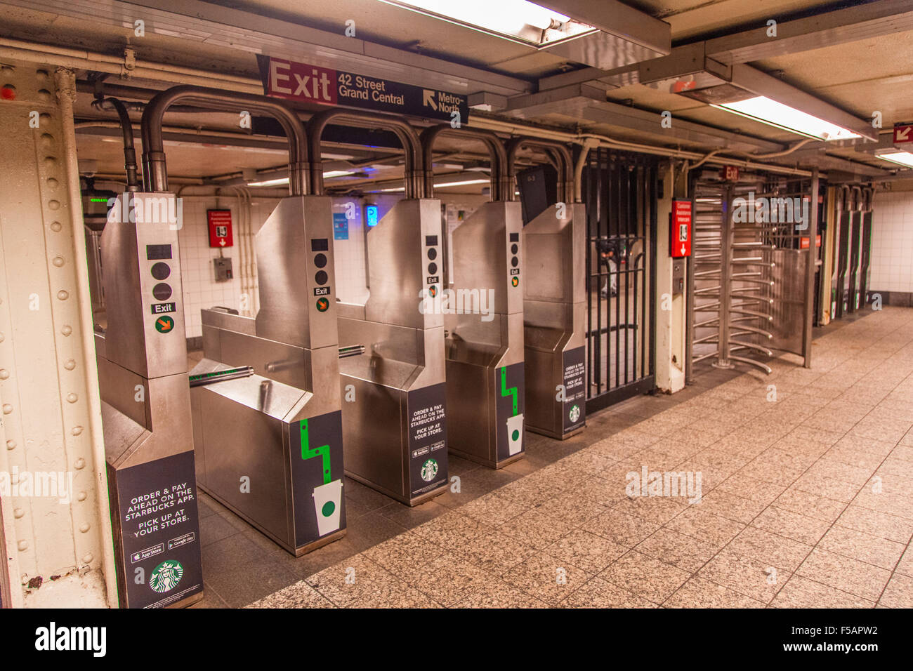 Subway turnstiles at Central station subway station New York city USA ...