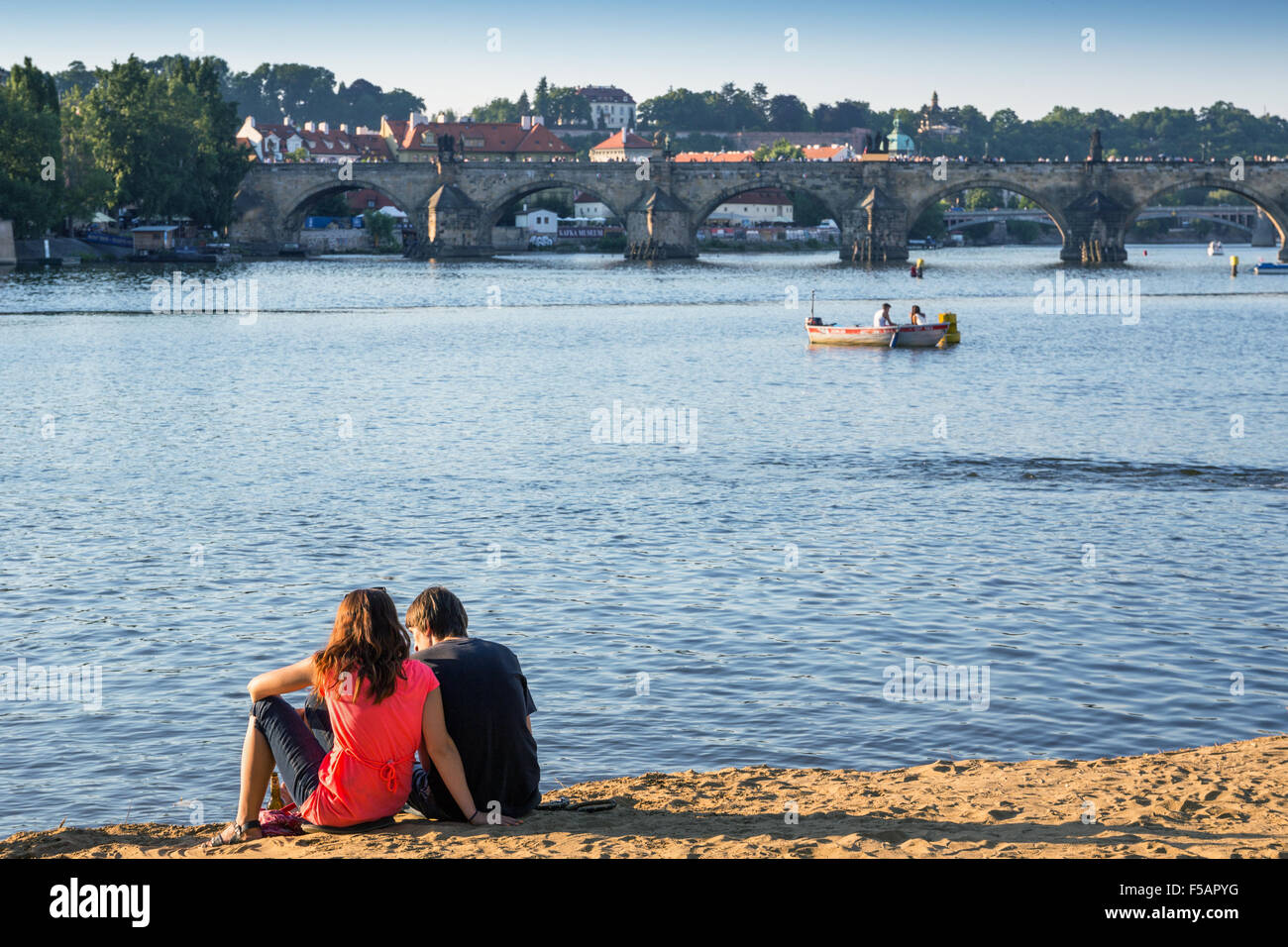 people enjoying a summer day on the beach, Strelecky ostrov, Old town ...