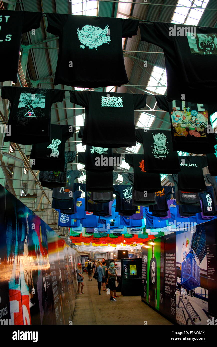 Designer T-Shirts on display at an industrial building at Outpost, Art ...