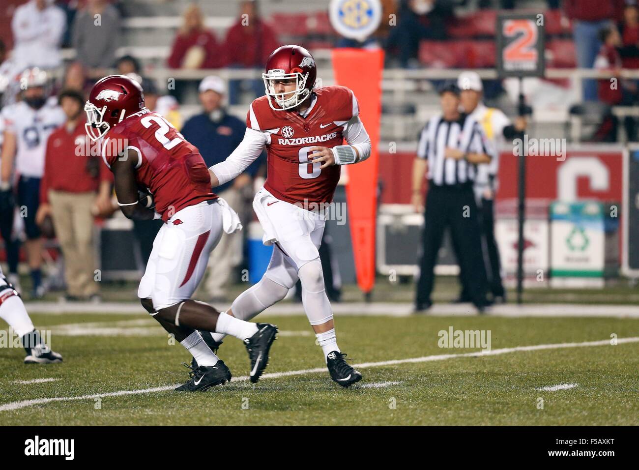OCT 31, 2015: Arkansas QB Austin Allen #8 places the ball in the belly ...