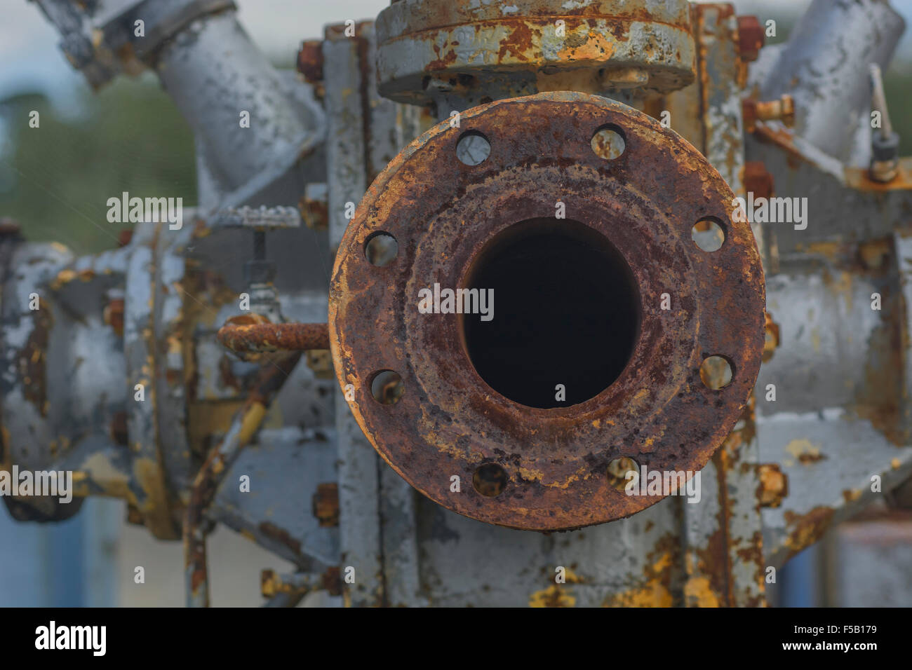 Rusty flange fitting on old industrial high pressure valve Stock Photo ...