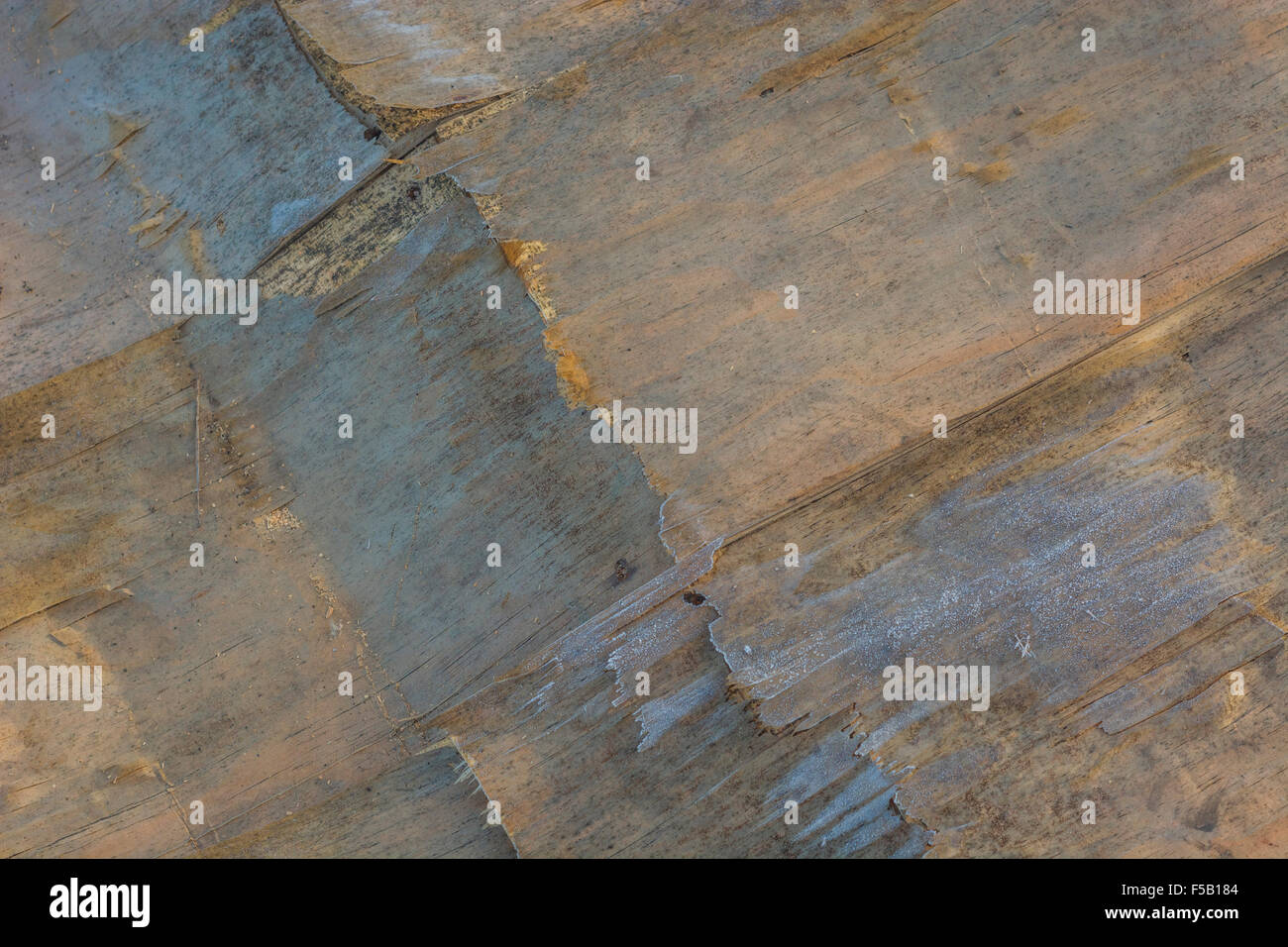 Frost covered plywood packaging beginning to weather and decay Stock ...